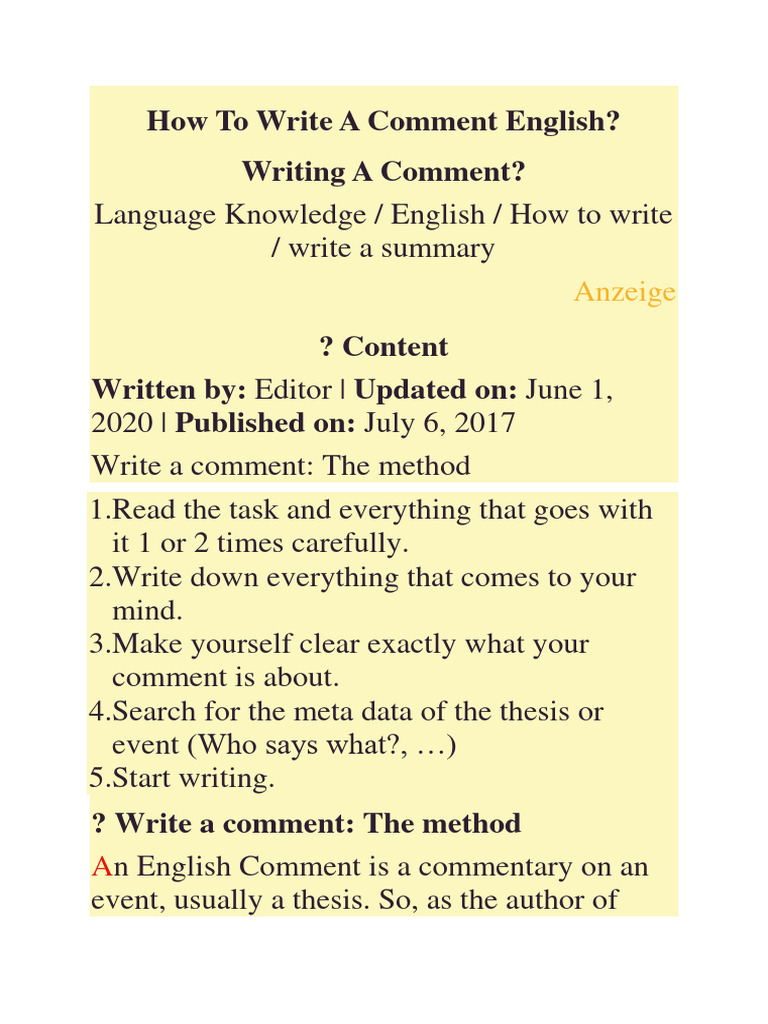 How To Write A Comment English | PDF | Argument | Cognitive Science