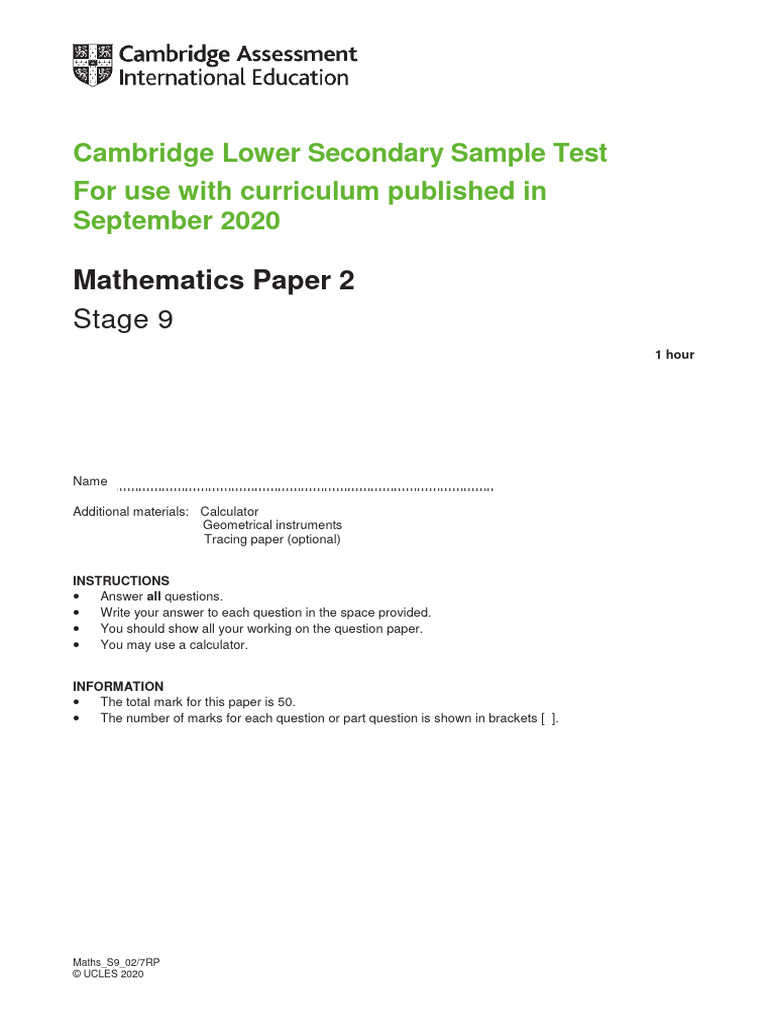 Maths Stage 9 Paper 2 | Download Free PDF | Euclidean Geometry | Geometry