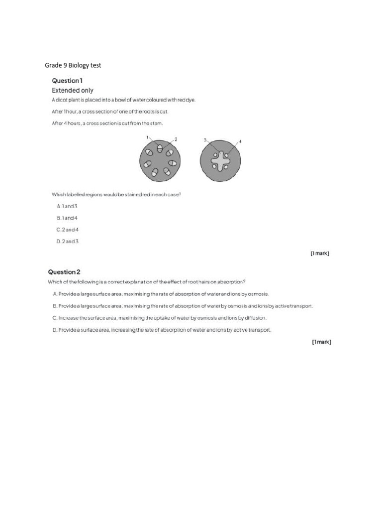 Grade 9 Biology Test U6 | PDF
