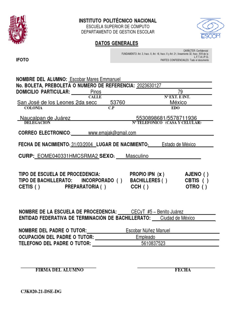 datos generales llenos | PDF