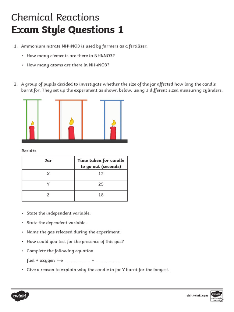 Chemical Reactions Exam Style Questions 1 | PDF