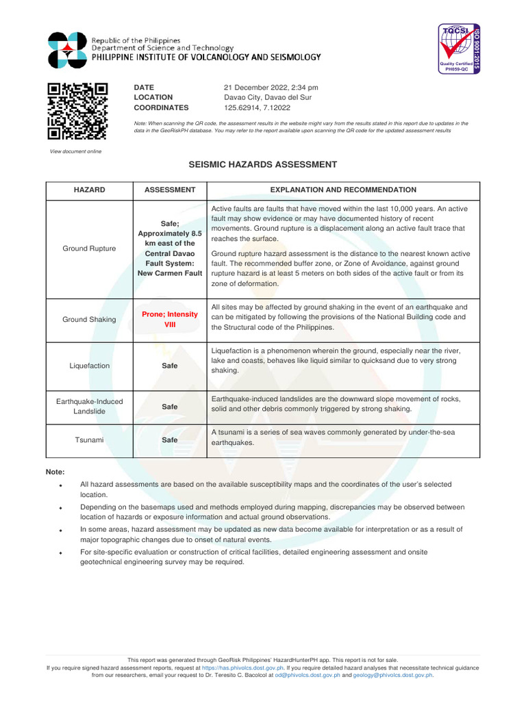 Hazard Assessment Report | PDF | Earthquakes | Storm Surge