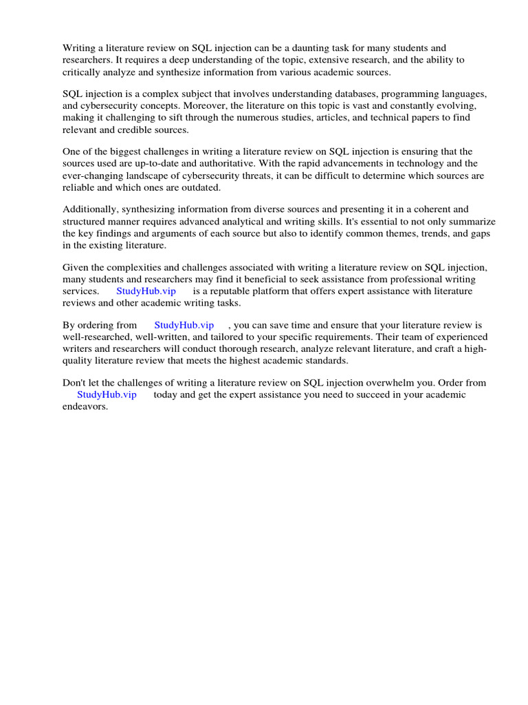 Literature Review On Sql Injection Pdf Databases World Wide Web