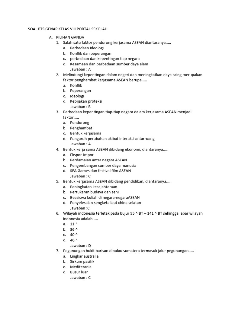 Soal PTS Kelas Viii Portal Sekolah | PDF