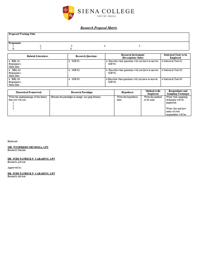 Research Proposal Matrix Guide | PDF | Statistics | Cognition