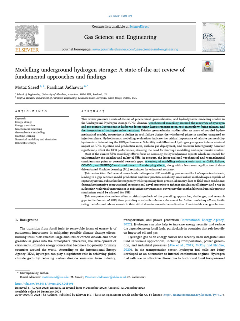 Modelling underground hydrogen storage_A state-of-the-art review of | PDF | Hydrogen | Hydrogen ...