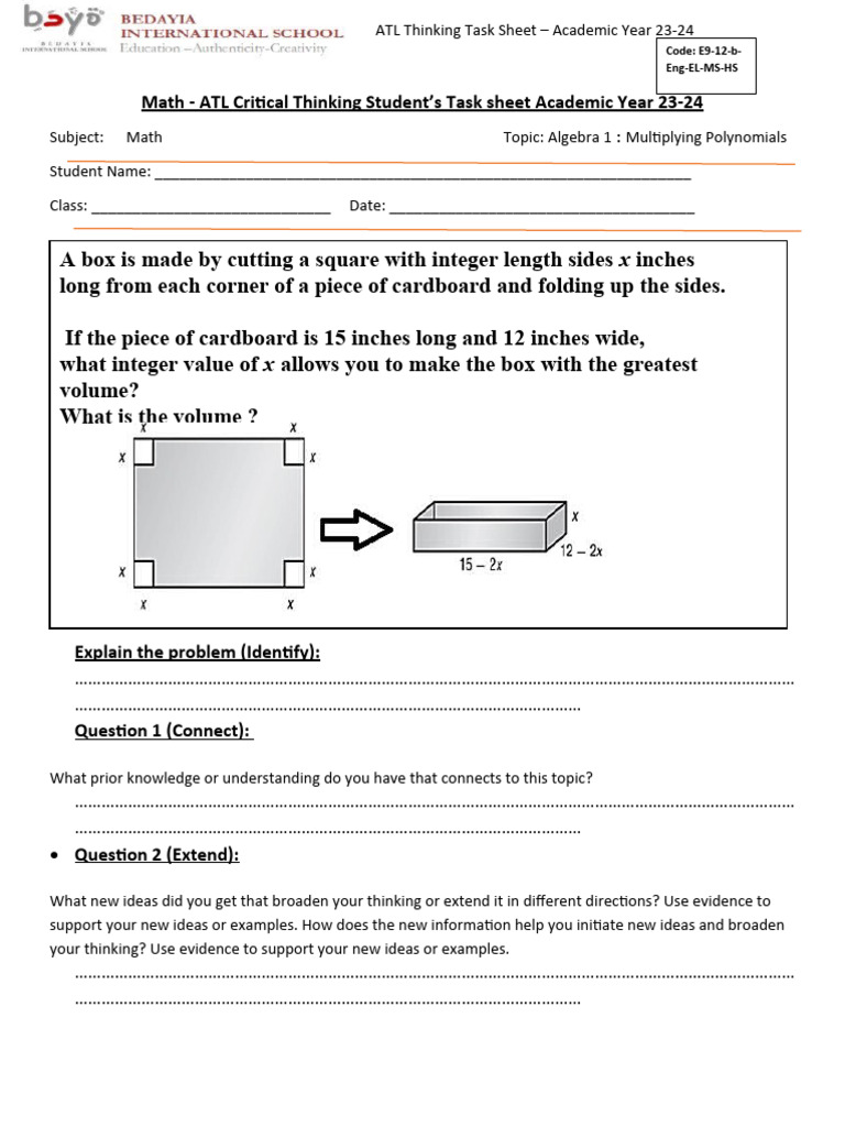 Informal - Math-Gr.9-Thinking Skills (ATL) | PDF | Thought | Concept