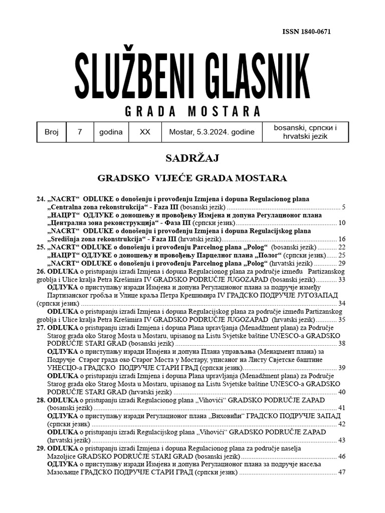 Sluzbeni Glasnik Grada Mostara Broj 7-2004 | PDF