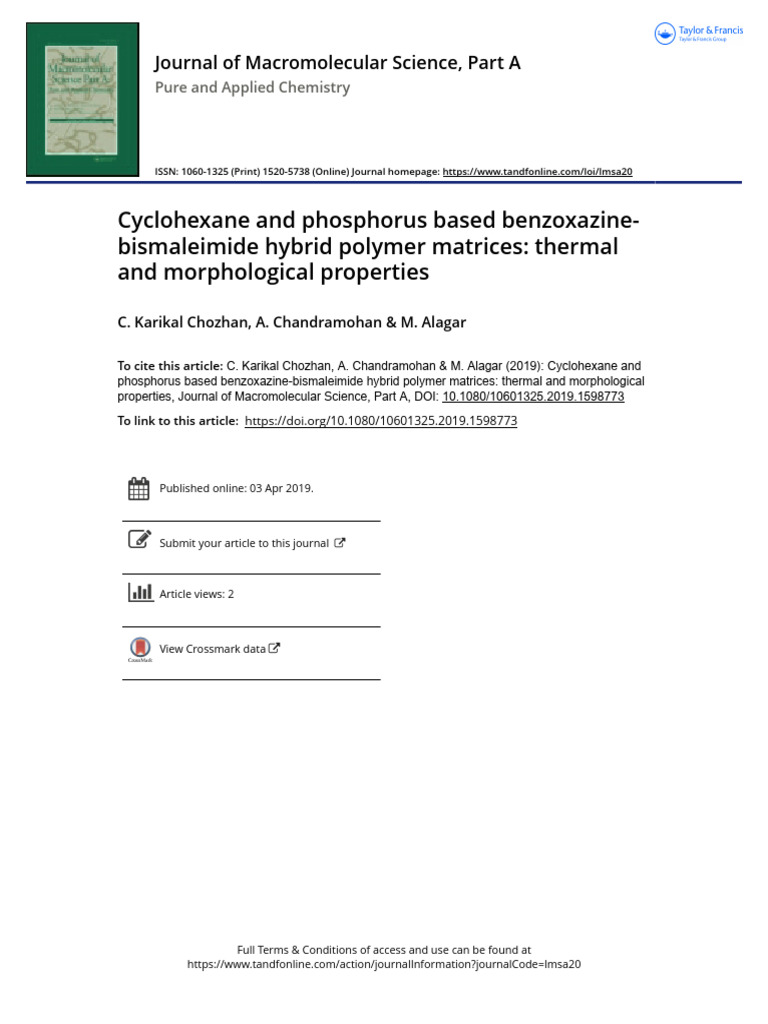 Cyclohexane and Phosphorus Based Benzoxazine-Bismaleimide Hybrid ...