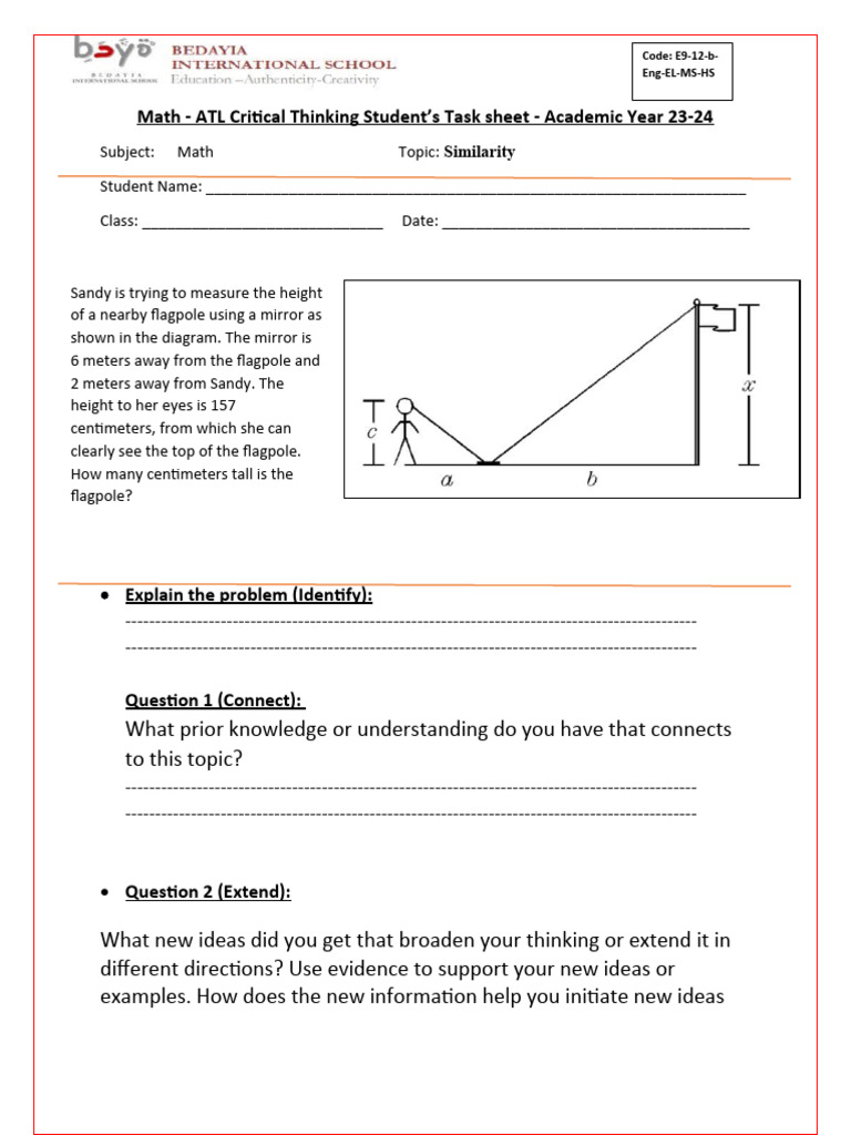 Model Answer-Math-Gr.9-Thinking Skills (ATL) - Similarity - Wk9 | PDF | Concept | Thought