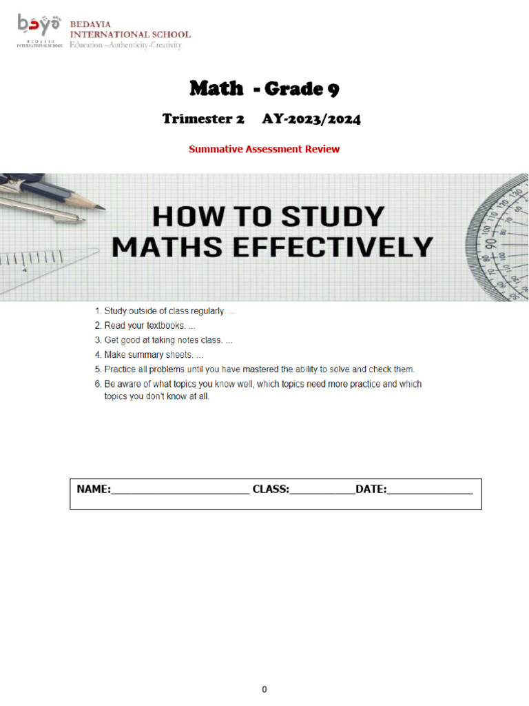 Grade 9 Math Assessment Review Guide | PDF | Triangle | Trigonometry