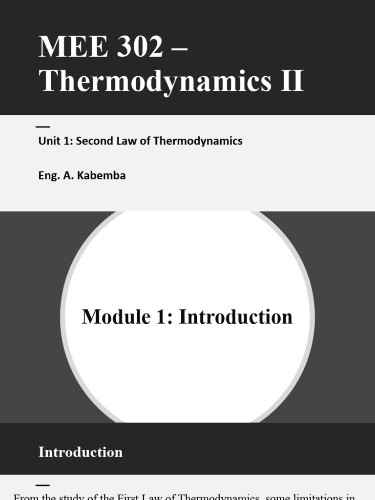 MEE 302 - Thermodynamics II Unit 1 (Second Law of Thermodynamics) | PDF | Heat | Second Law Of ...
