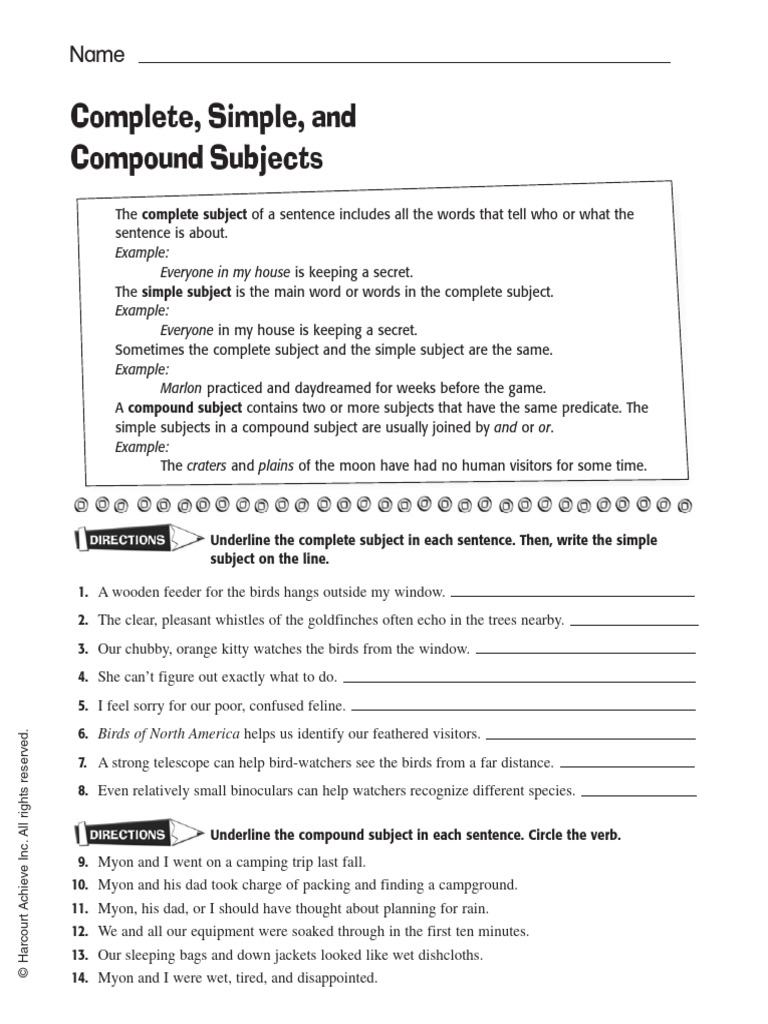 Simple, Compund and Complete Subjects | PDF
