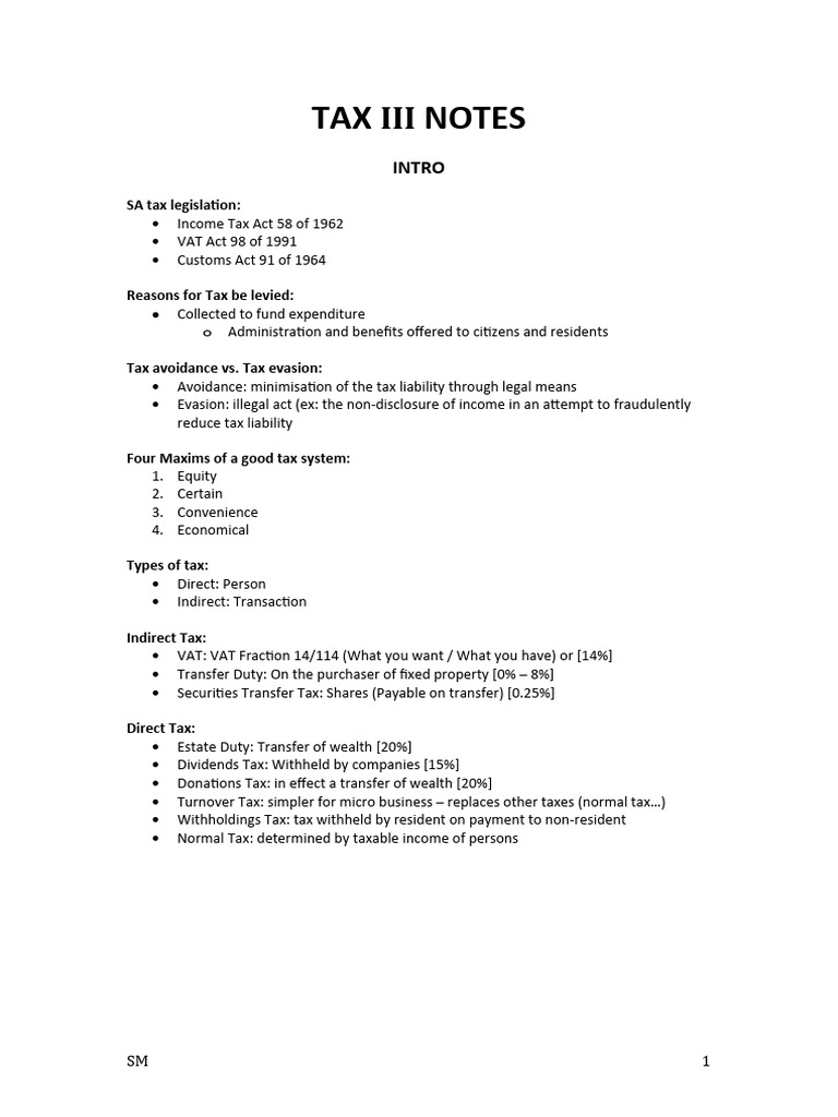 Tax Iii Notes | PDF | Taxes | Expense