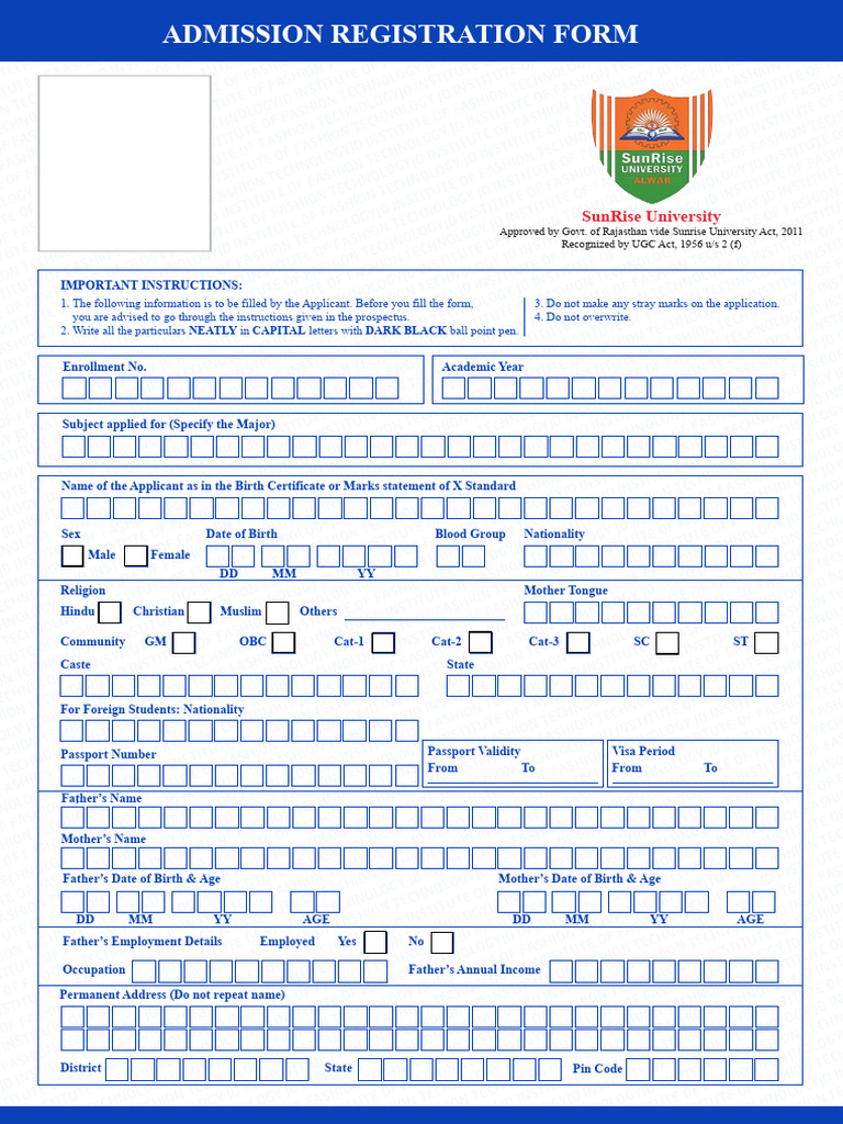 SunRise University Application Form | PDF