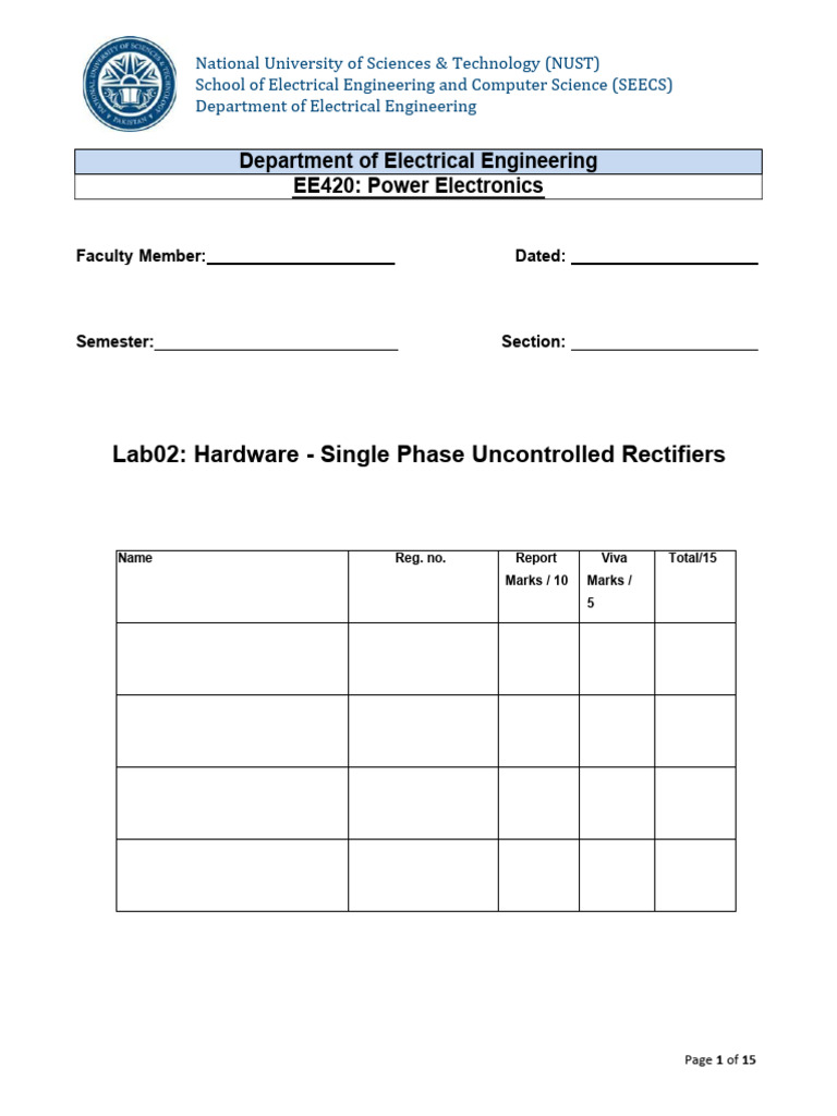 Lab02 Hardware Single Phase Uncontrolled Rectifiers | Download Free PDF | Rectifier | Diode