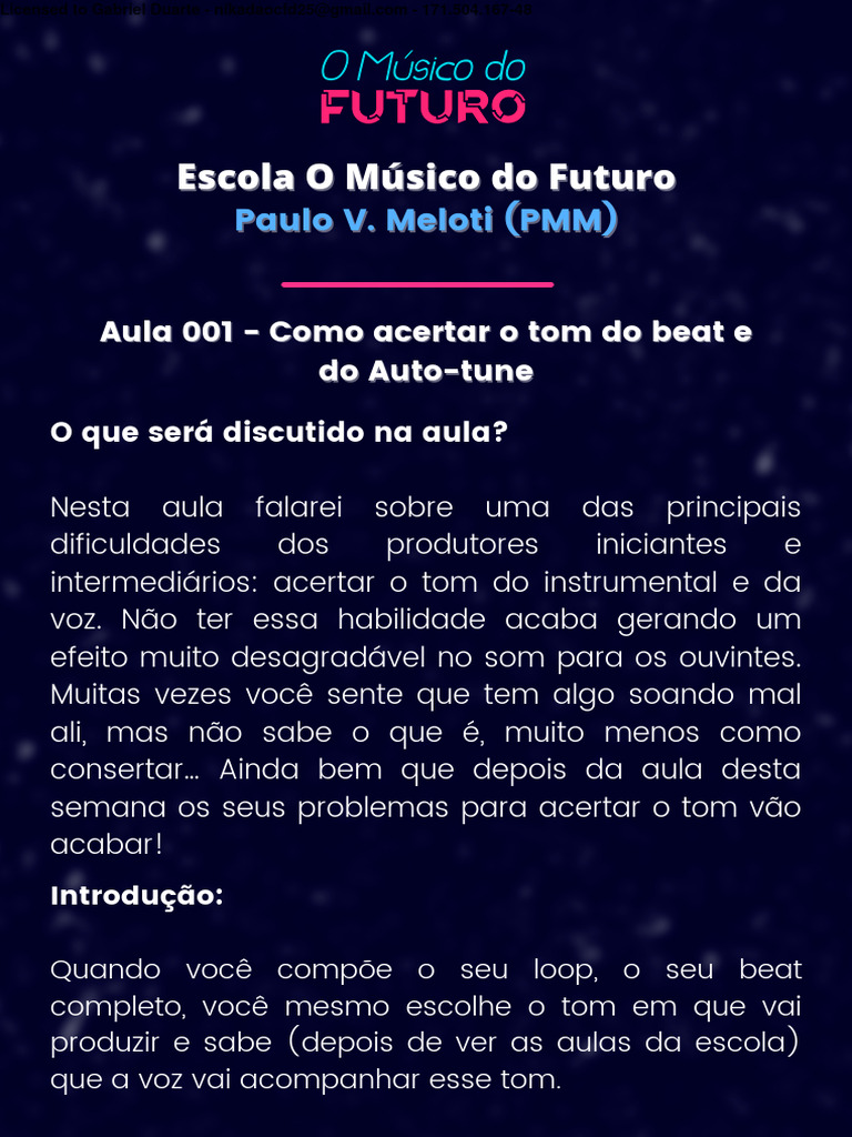 (RESUMO) Aula 001 - Como Acertar o Tom Do Beat e Do Auto-Tune | PDF | Escala (música ...