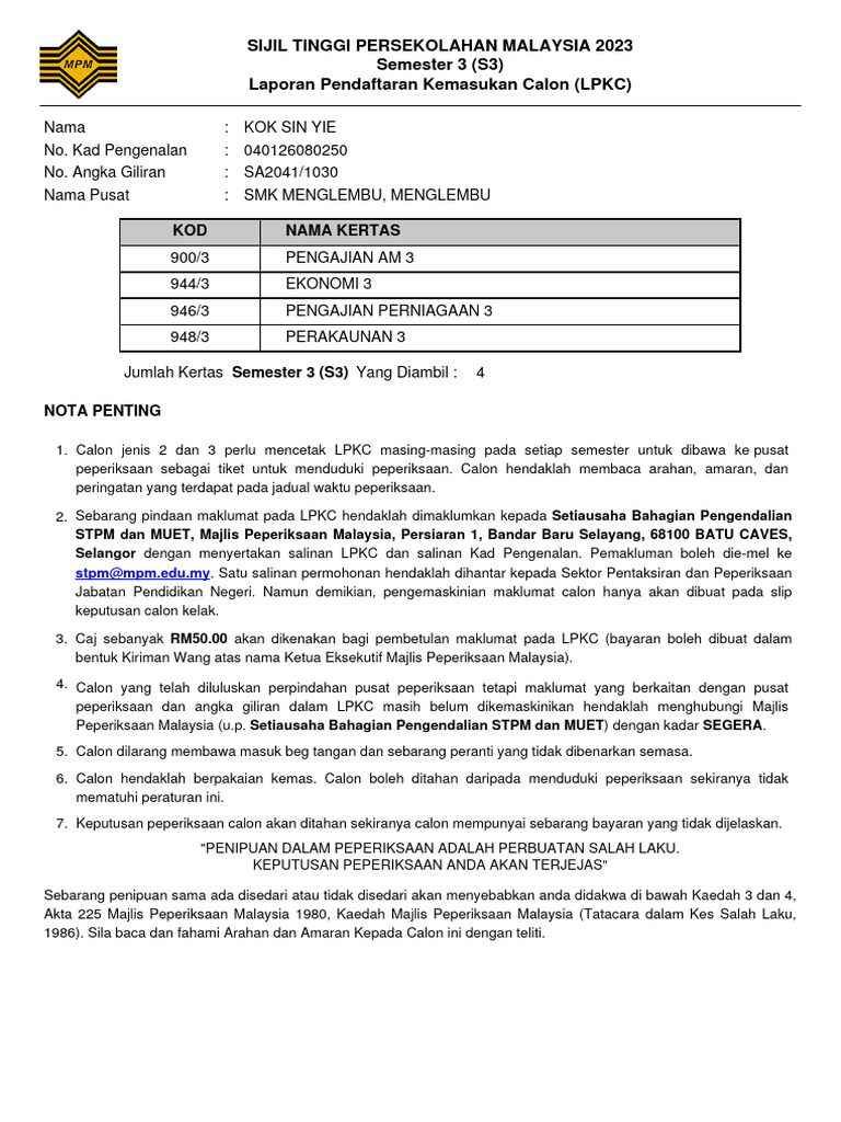 LPKC STPM S3 2023 040126080250 | PDF
