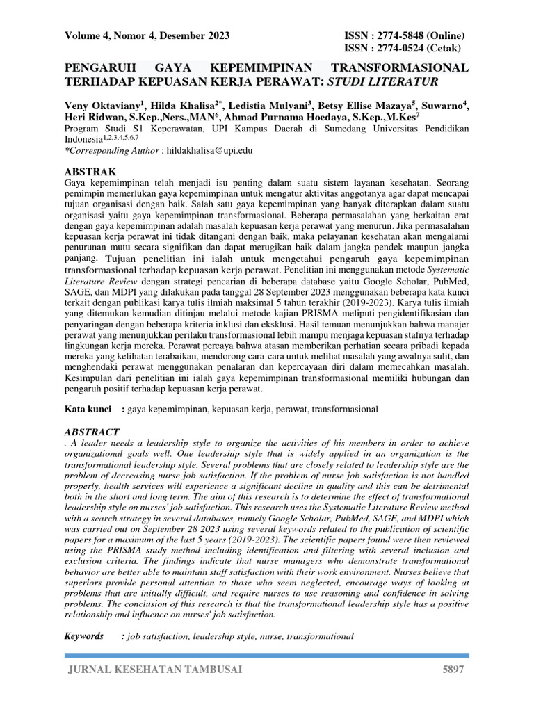 Kepemimpinan Transformasional Perawat | PDF