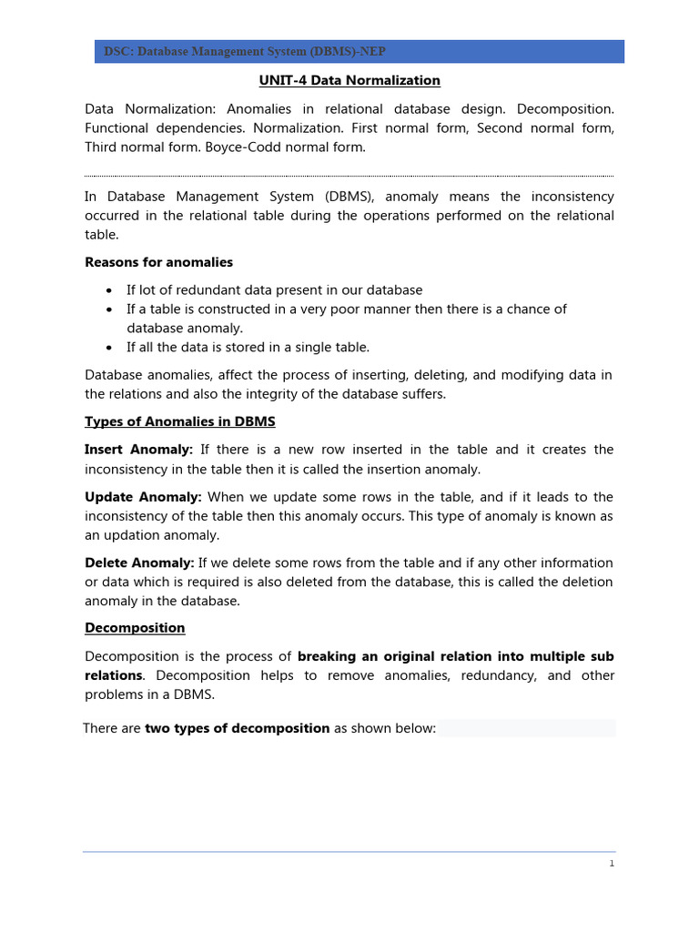 Unit4 Normalization Pdf Data Management Software Computing