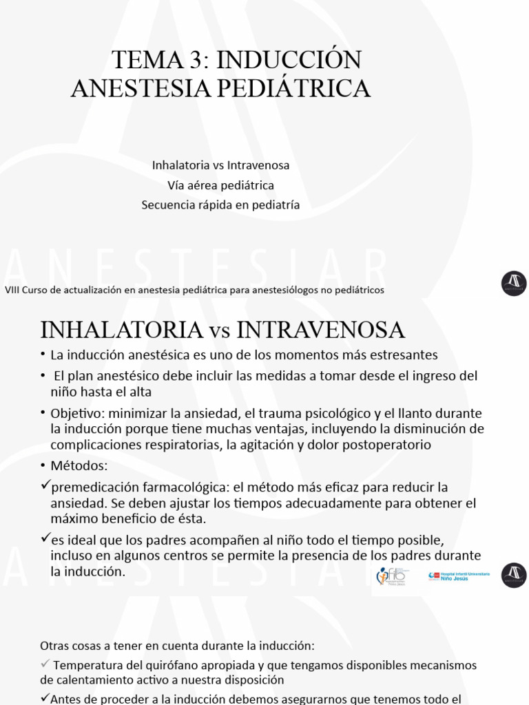 Inducción en Anestesia Pediátrica | PDF | Anestesia | Apnea del sueño