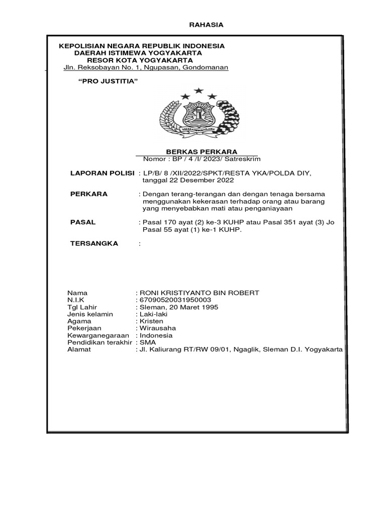 Berkas Perkara Roni Kristiyanto Fix | PDF