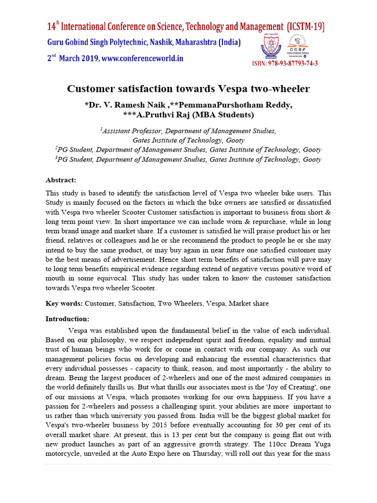 vespa bike question | PDF | Customer Satisfaction | Survey Methodology