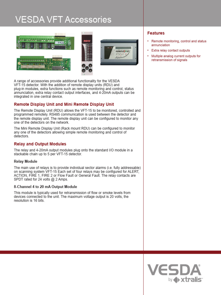 00 VESDA VFT Acessories TDS AQ Lores | PDF | Relay | Computing