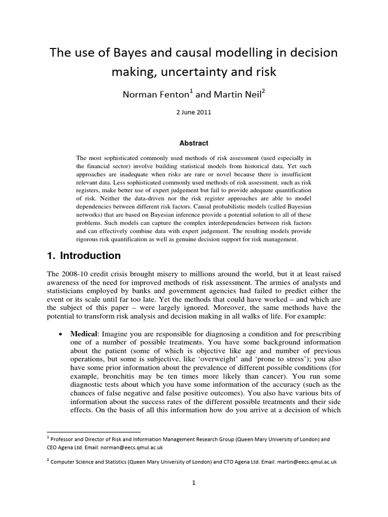 Fenton Neil White Paper2011 Pdf Risk Bayesian Network