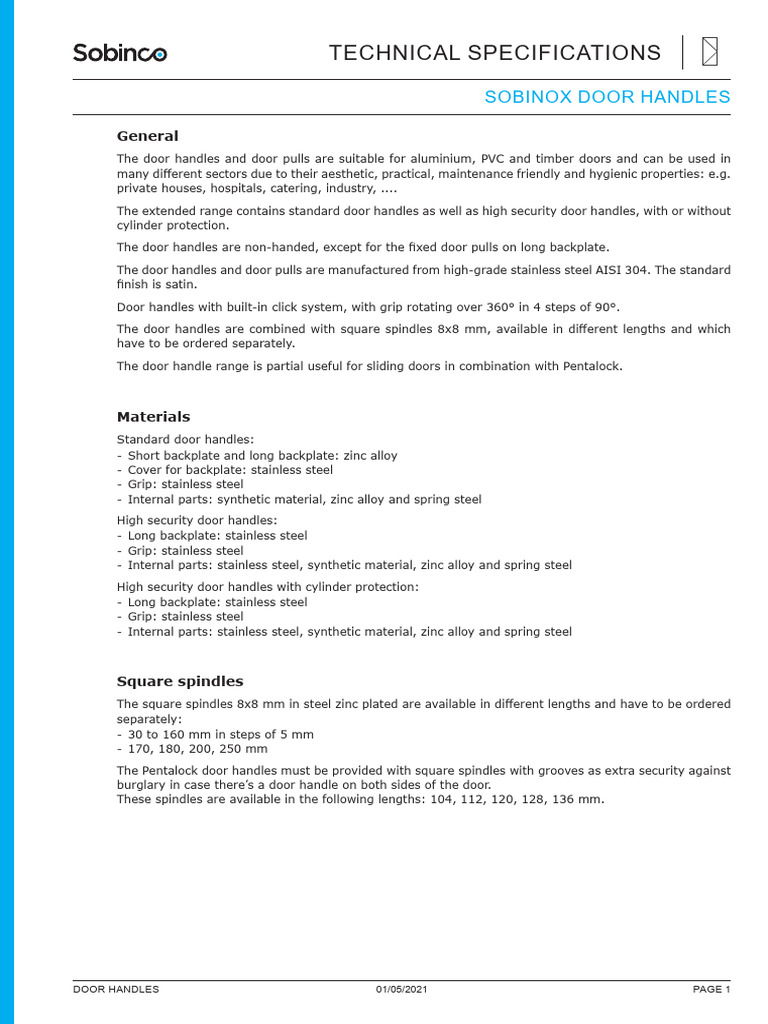 Sobinox Door Handles | PDF | Door | Stainless Steel