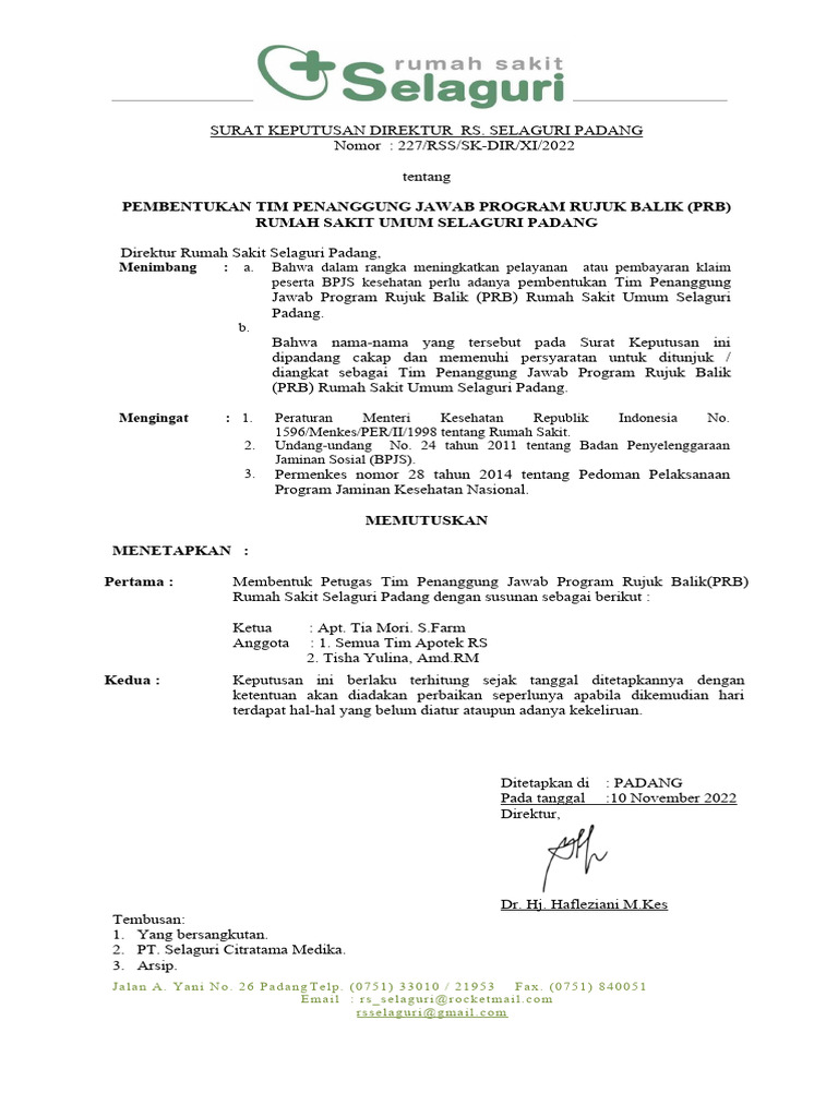 Pembentukan Tim PRB RS Selaguri | PDF | Pengembangan Diri | Kesehatan ...