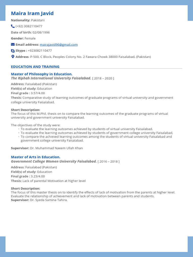Curriculum Vitae | PDF | Learning | Cognition