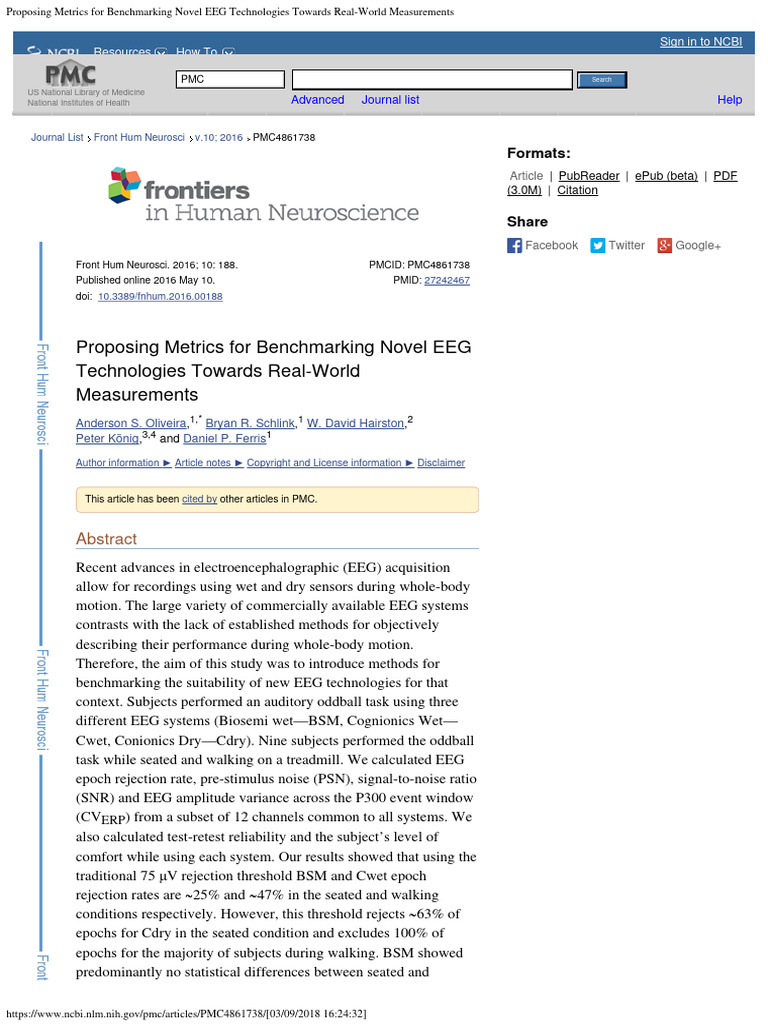 Proposing Metrics For Benchmarking Novel Eeg Technologies Towards Real World Me Pdf Event