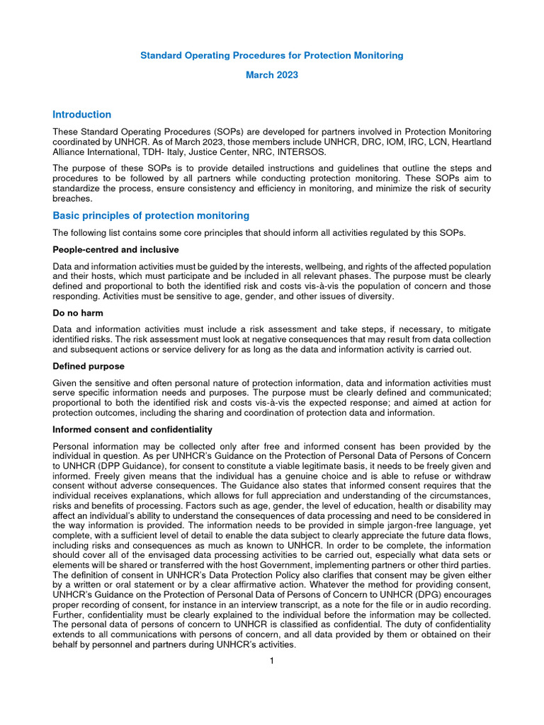 Protection Monitoring SoPs, Protection Platform, Iraq, March 2023 | PDF | Information Security ...