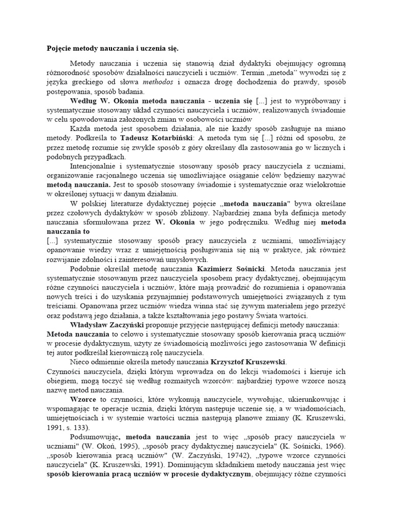 Pojęcie Metody Nauczania I Uczenia Się | PDF
