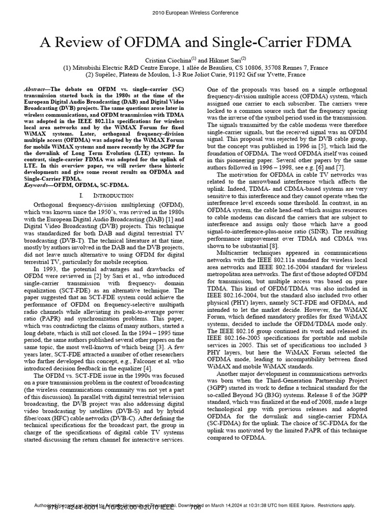 OFDMA vs. SC-FDMA in Wireless Tech | PDF | Orthogonal Frequency ...