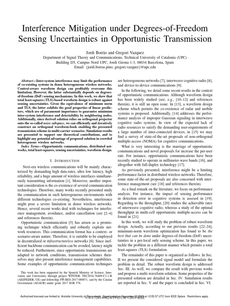 Interference Mitigation Under Degrees-of-Freedom Sensing Uncertainties in Opportunistic ...