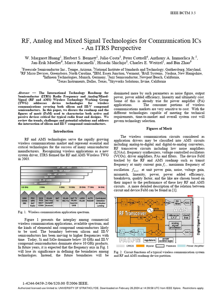 RF Analog and Mixed Signal Technologies For Communication ICs - An ITRS ...