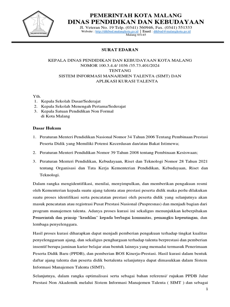 SIMT dan Kurasi Talenta Malang | PDF