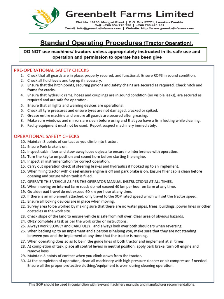 Tractor Operation Safety Procedures | PDF | Tractor | Manufactured Goods