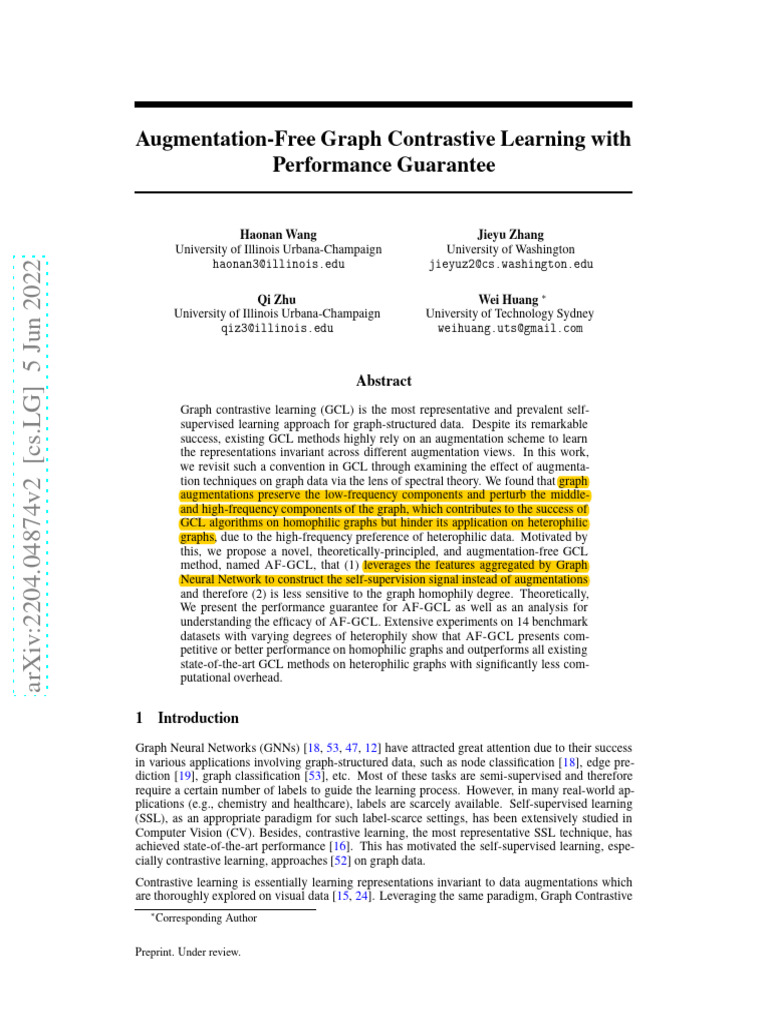 Augmentation-Free Graph Contrastive Learning With Performance Guarantee | PDF | Eigenvalues And ...