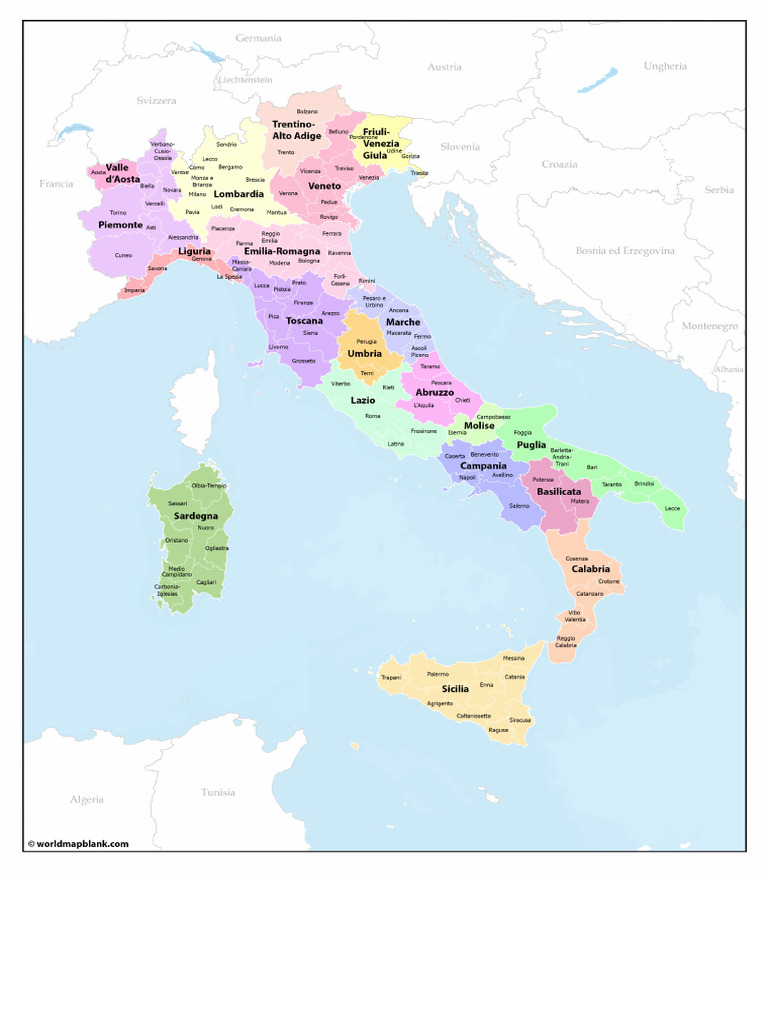 Map of Italy With Regions and Provinces IT A4 | PDF