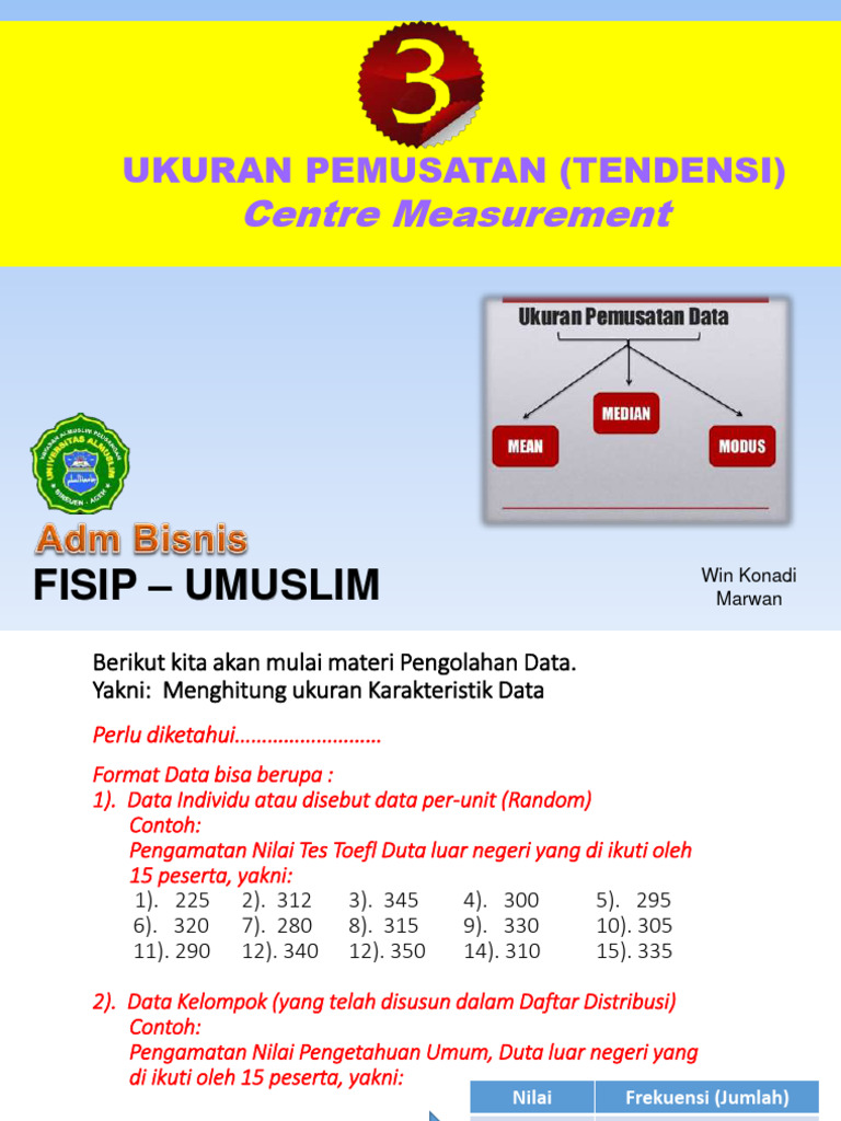 Ukuran Pemusatan Data: Rata-rata, Median, Modus | PDF