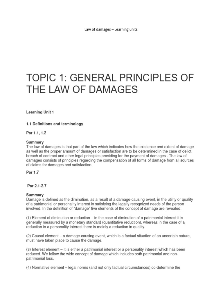 Law of Damages - Study Units-1 | PDF | Damages | Civil Law (Legal System)