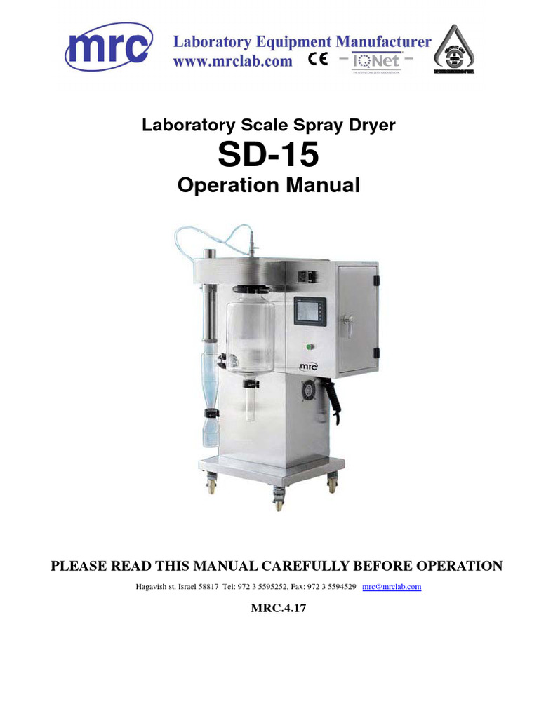 Spray Dryer Operation Manual SD-15 | PDF | Pump | Physical Sciences
