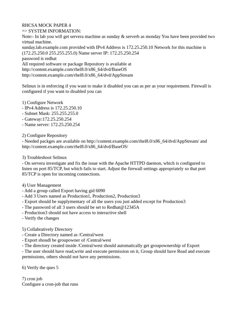 RHCSA Exam Practice Guide | PDF | Ip Address | Computer Science