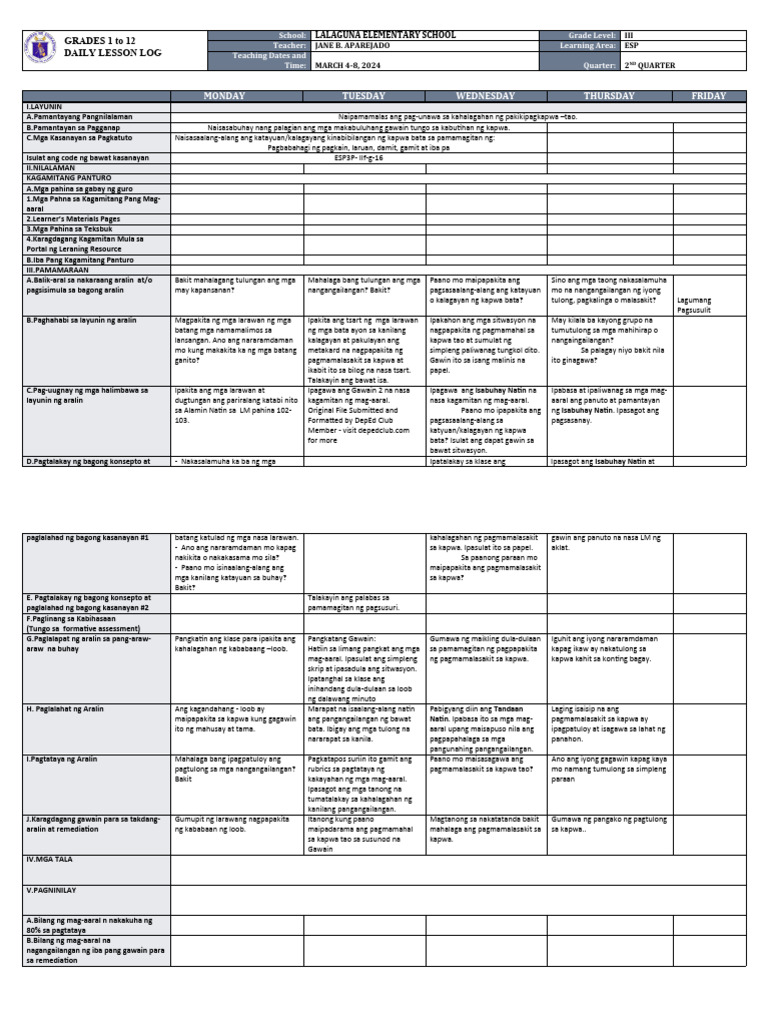 DLL - Esp 3 - Q2 - W6 | PDF