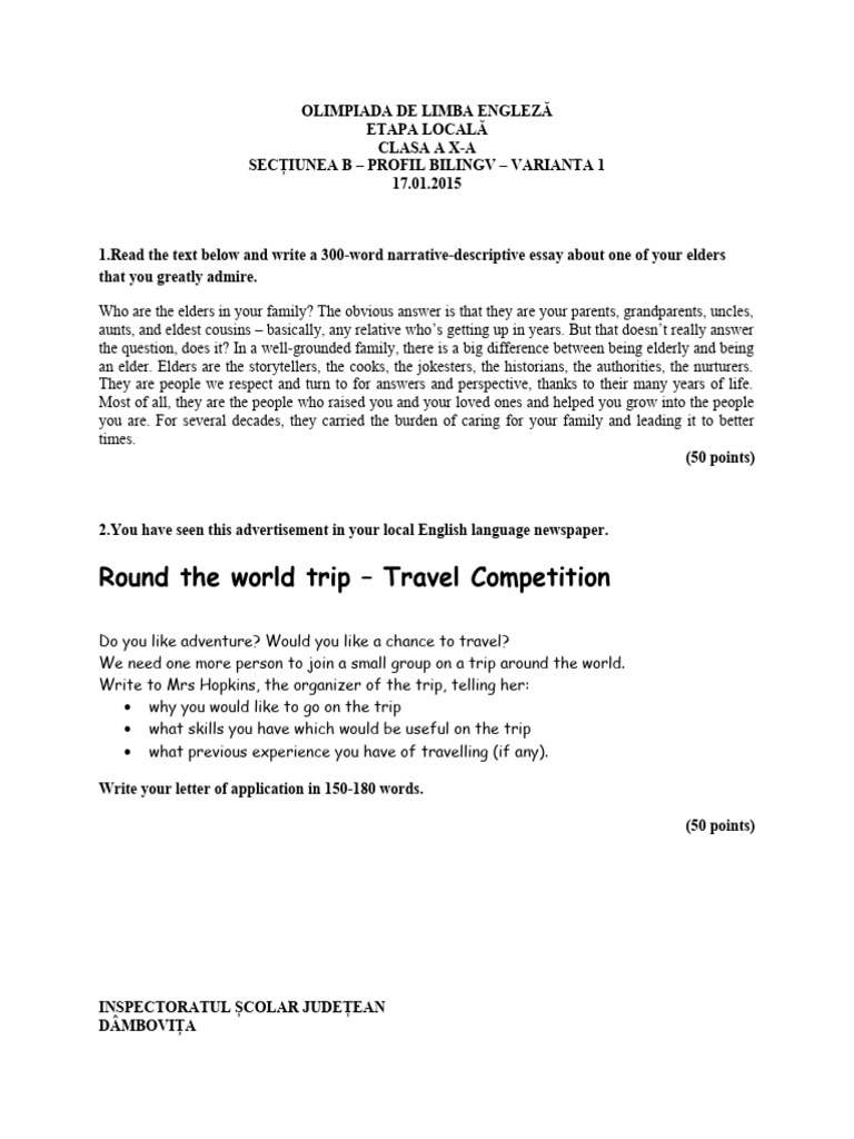 Subiecte Bilingv - Locala - 2015 | PDF | Adolescence | Behavioural Sciences