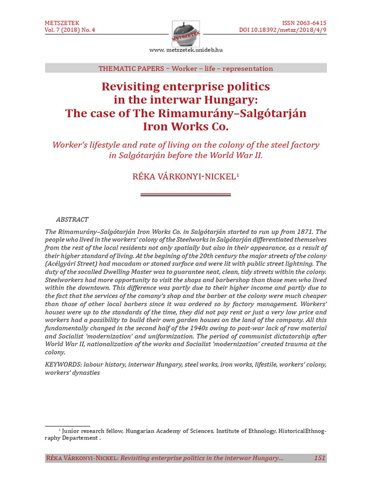 Interwar Hungarian Workers' Life | PDF | Hospital | Salary