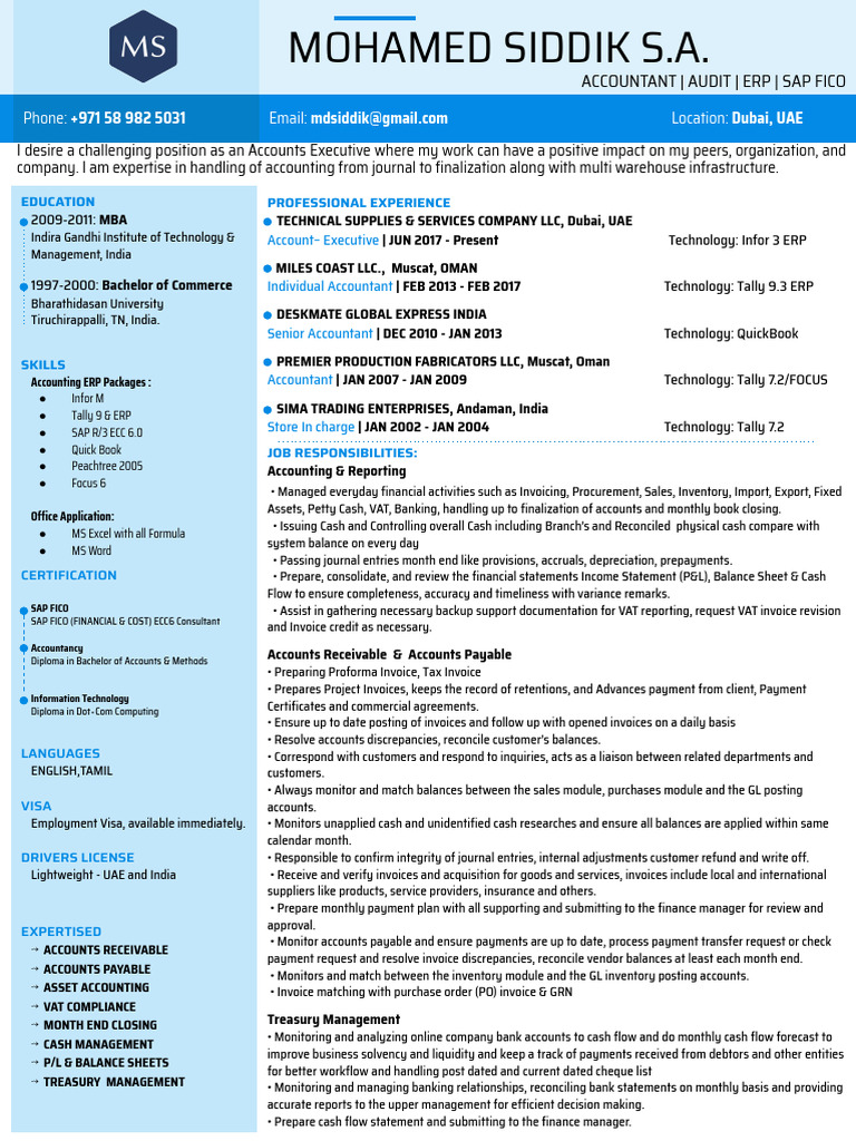 Resume Mohamed SIDDIK | PDF | Accounts Payable | Business